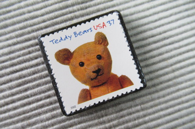 アメリカ テディーベア 切手ブローチ8426 | iichi ハンドメイド・クラフト作品・手仕事品の通販