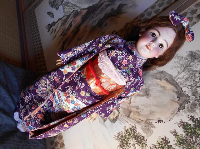 ドール背丈70cm前後用 リバーシブル仕立ての振袖セット（紫・オレンジ） | iichi ハンドメイド・クラフト作品・手仕事品の通販