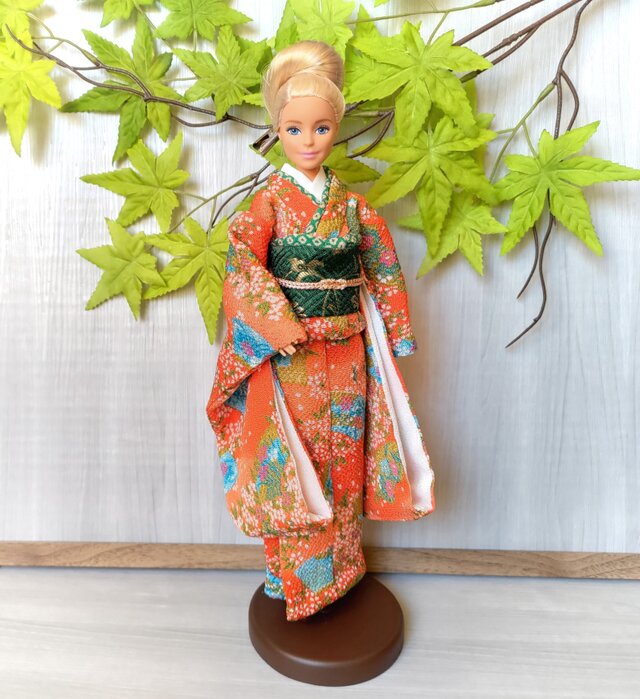 「京友禅・桜舞う日に…橙」28～30cmドール振袖着物 | iichi ハンドメイド・クラフト作品・手仕事品の通販