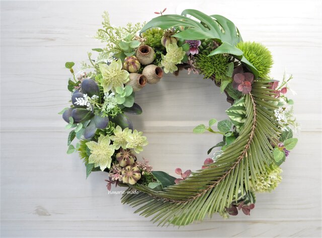 熱帯の森 Ver.4：グリーン リーフ ウｫールオーナメント | iichi 日々の暮らしを心地よくするハンドメイドやアンティークのマーケットプレイス