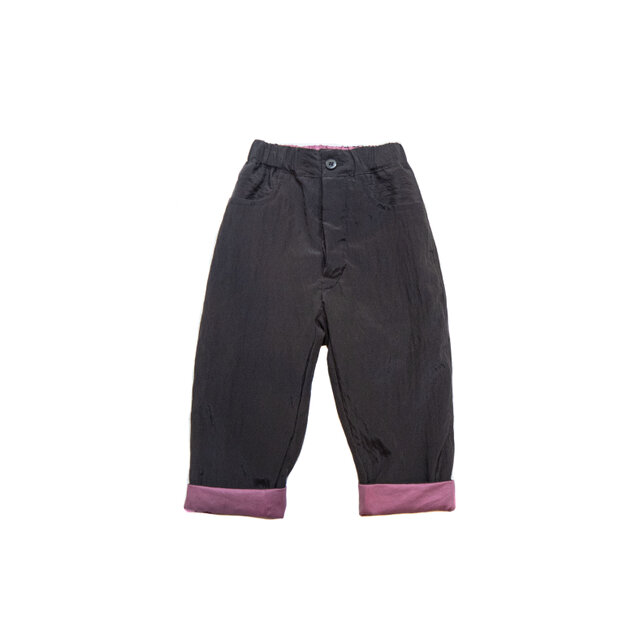 ブラック(黒)イタリア製デッドストックシルクKIDS子供用ギャザーパンツ、1〜8才サイズ(オーダーメイド可能) MZ | iichi ハンドメイド・クラフト作品・手仕事品の通販