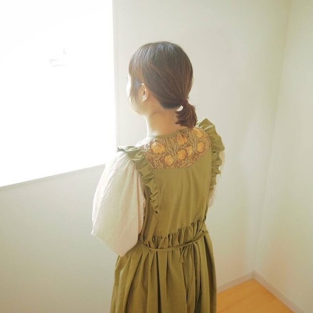 tansy one-piece | cotton broad Olive mix | iichi ハンドメイド・クラフト作品・手仕事品の通販