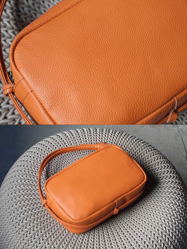 高貴なORANGE-CAMEL ・2WAY機能ポシェットLサイズ 内装キーホルダー付きいます。 | iichi 日々の暮らしを心地よくするハンドメイドやアンティークのマーケットプレイス