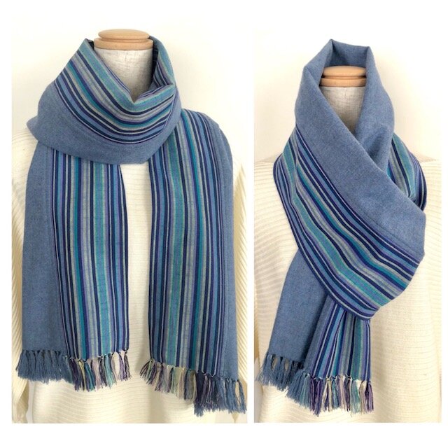 お肌に優しい、コットン・マフラー【501-ブルーMIX】 | iichi 日々の暮らしを心地よくするハンドメイドやアンティークのマーケットプレイス