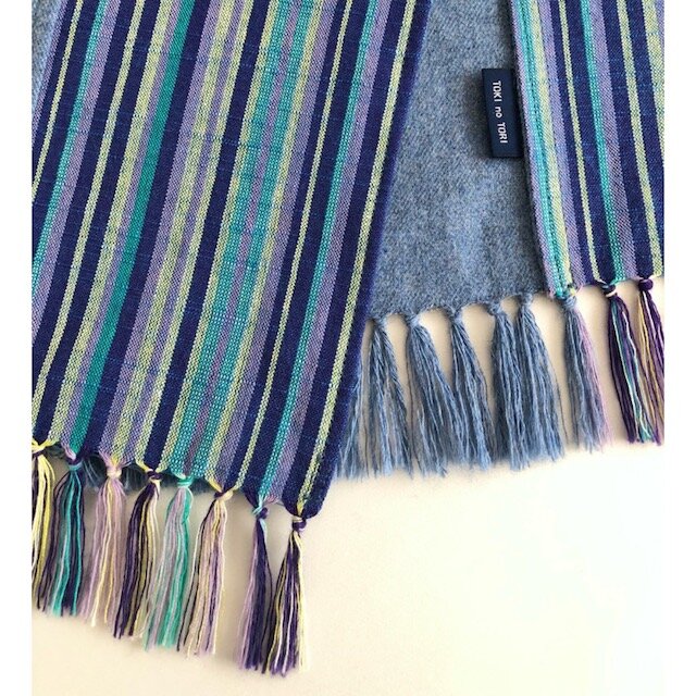 お肌に優しい、コットン・マフラー【501-ブルーMIX】 | iichi 日々の暮らしを心地よくするハンドメイドやアンティークのマーケットプレイス