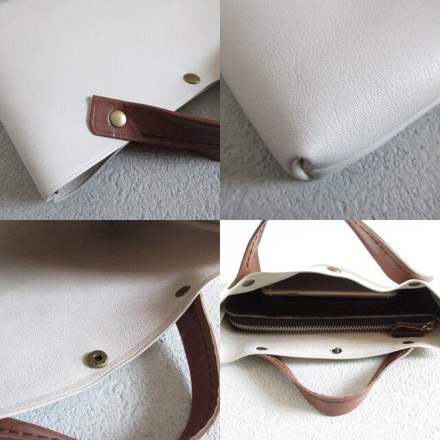 《牛革》便利で可愛い♪使って楽しい♪バッグインバッグ・オフホワイト・021 | iichi 日々の暮らしを心地よくするハンドメイドやアンティークのマーケットプレイス