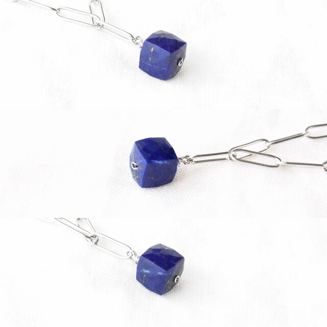 Oval Chain Pendant -blue cube- | iichi ハンドメイド・クラフト作品・手仕事品の通販