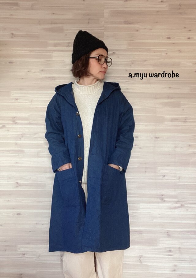 a.myu「育てる生デニム」オーバーサイズフードコート | iichi ハンドメイド・クラフト作品・手仕事品の通販