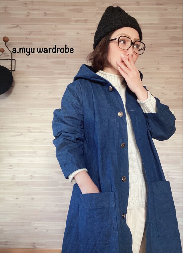a.myu「育てる生デニム」オーバーサイズフードコート | iichi ハンドメイド・クラフト作品・手仕事品の通販