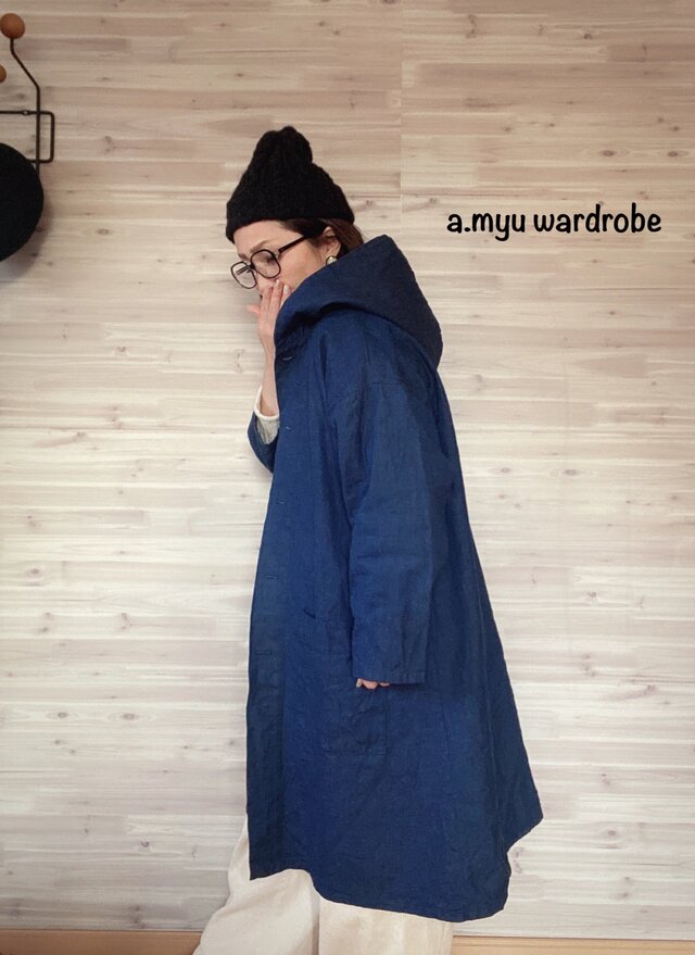 a.myu「育てる生デニム」オーバーサイズフードコート | iichi ハンドメイド・クラフト作品・手仕事品の通販