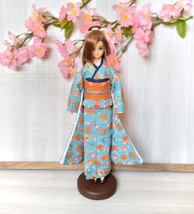 「ころころ手鞠…青」27cmドール振袖着物 | iichi ハンドメイド・クラフト作品・手仕事品の通販