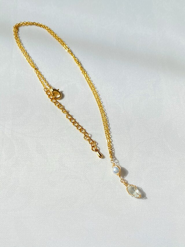 K16GP ツヤツヤの淡水真珠と宝石質ファセット グリーンアメジストのネックレス /ac508 | iichi ハンドメイド・クラフト作品・手仕事品の通販