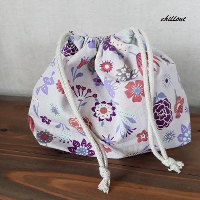 入園バッグ5点セット：花柄：北欧レトロブルー【0447】 | iichi ハンドメイド・クラフト作品・手仕事品の通販