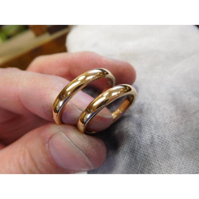 k24 結婚指輪【純金×鍛造】定番で昔から大人気！シンプル甲丸リング 3mm幅 | iichi ハンドメイド・クラフト作品・手仕事品の通販