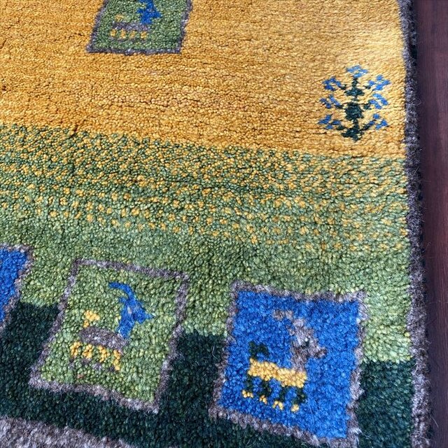 冬の感謝キャン】ペルシャ ギャッベ 玄関マット 80×50cm イエロー 成F-3 | iichi ハンドメイド・クラフト作品・手仕事品の通販