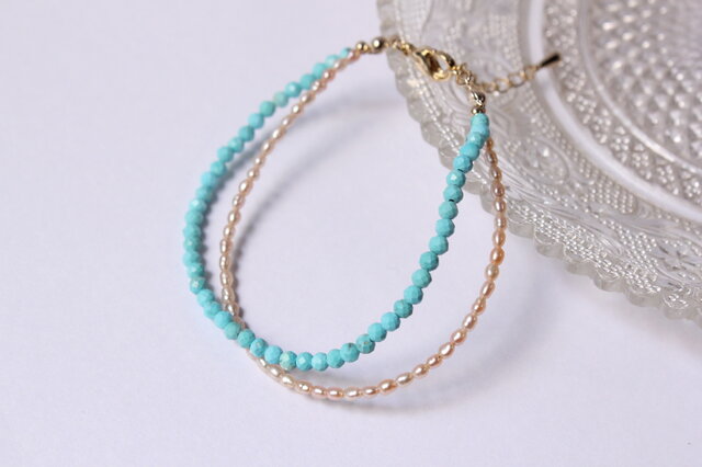 マグネサイトと淡水パールの2重ブレスレット 天然石 | iichi ハンドメイド・クラフト作品・手仕事品の通販