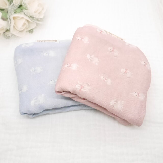 8重ガーゼハンカチ♡Little rabbitピンク＊20×20センチ Fluffy gauze handkerchief | iichi ハンドメイド・クラフト作品・手仕事品の通販