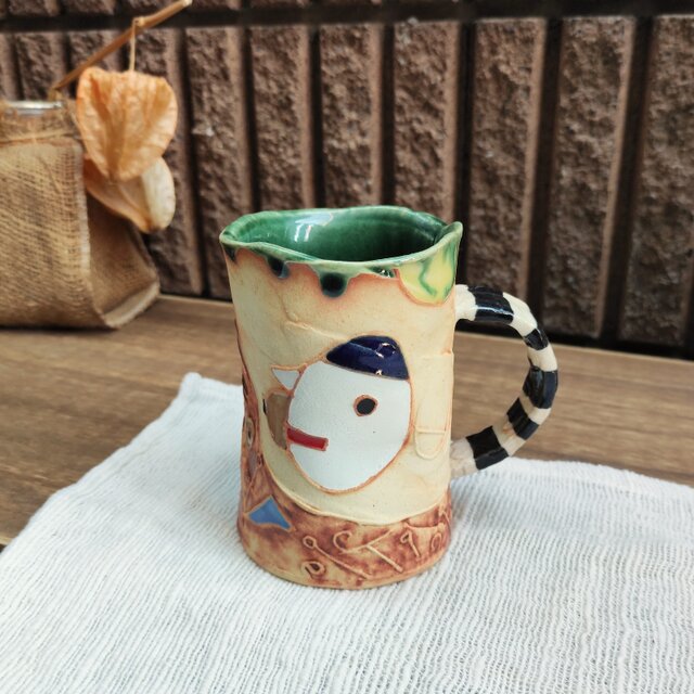 【織部】明るく、楽しく、美味しく！ロングマグカップ3 ロング 2023 | iichi 日々の暮らしを心地よくするハンドメイドやアンティークのマーケットプレイス