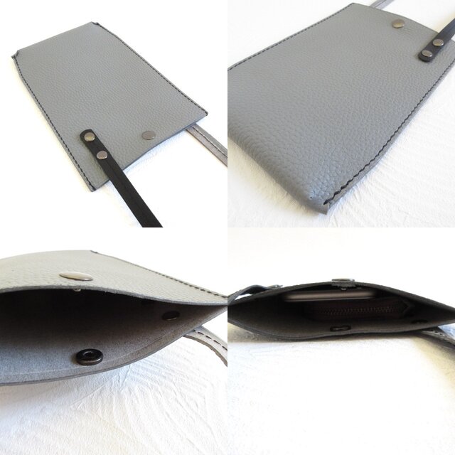 《牛革》2WAYサコッシュ・フラットミニ・シュリンクレザー・グレー・092 | iichi ハンドメイド・クラフト作品・手仕事品の通販