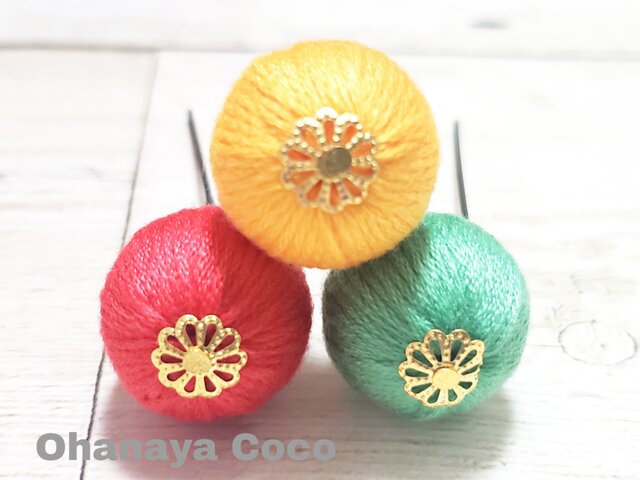 和玉ボール3本Set (2.2cm)Fタイプ⑥ 髪飾り 成人式 袴 振袖 七五三 | iichi ハンドメイド・クラフト作品・手仕事品の通販