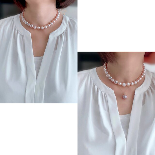 桜色 大粒バロックパールのチョーカー 38cm 10~10.5mm | iichi ハンドメイド・クラフト作品・手仕事品の通販