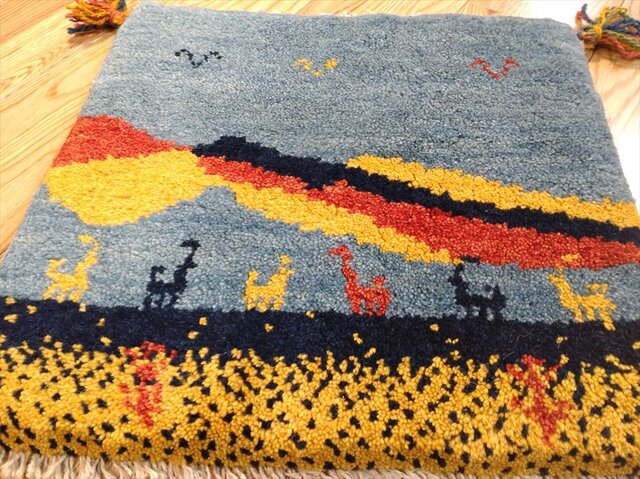 ペルシャ ギャッベ ミニマット 41x39.5cm 青色 夕焼け 夜 | iichi ハンドメイド・クラフト作品・手仕事品の通販