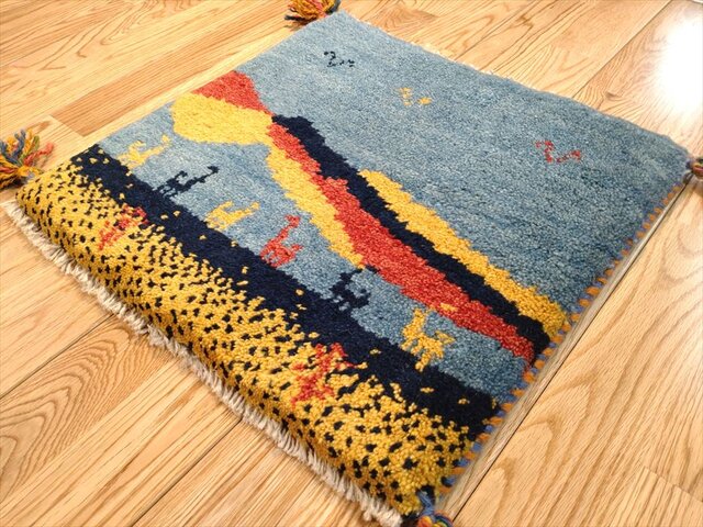 ペルシャ ギャッベ ミニマット 41x39.5cm 青色 夕焼け 夜 | iichi ハンドメイド・クラフト作品・手仕事品の通販