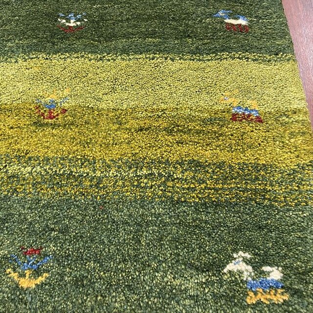 冬の感謝キャン】ペルシャ ギャッベ 玄関マット 88×60cm グリーン 成H-3 | iichi ハンドメイド・クラフト作品・手仕事品の通販