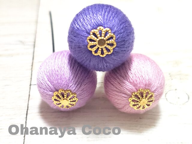 和玉ボール3本Set (2.2cm)Fタイプ⑧ 髪飾り 成人式 袴 振袖 七五三 | iichi ハンドメイド・クラフト作品・手仕事品の通販