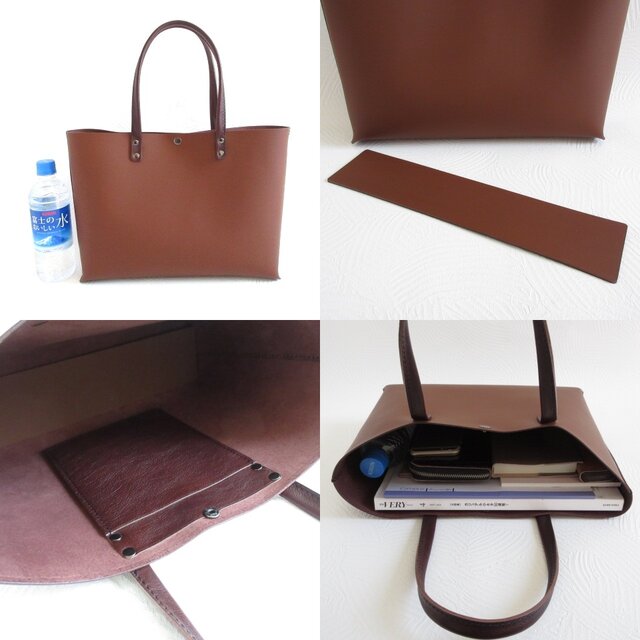 《牛革》A4対応・スムース・マットブラウン・ハンドソーイングトート・0410 | iichi ハンドメイド・クラフト作品・手仕事品の通販