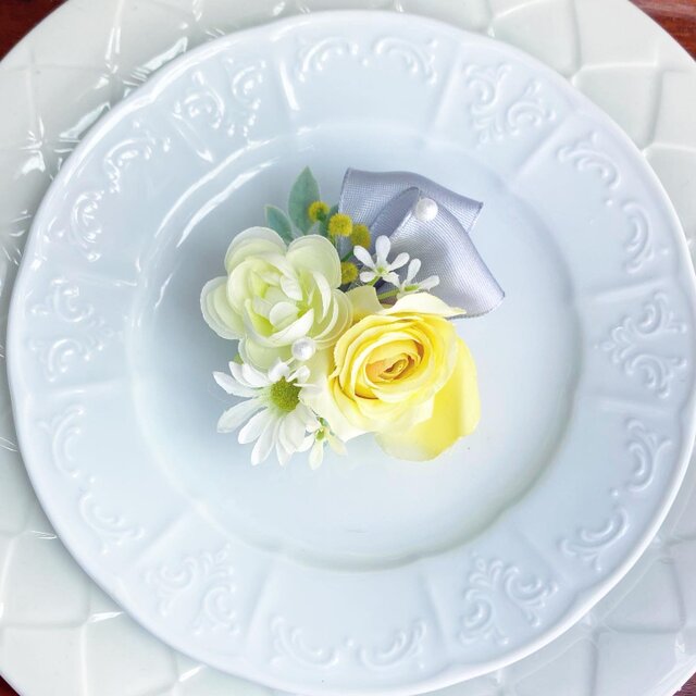 ママとリンク薔薇とミモザの2wayコサージュ63.64 | iichi ハンドメイド・クラフト作品・手仕事品の通販