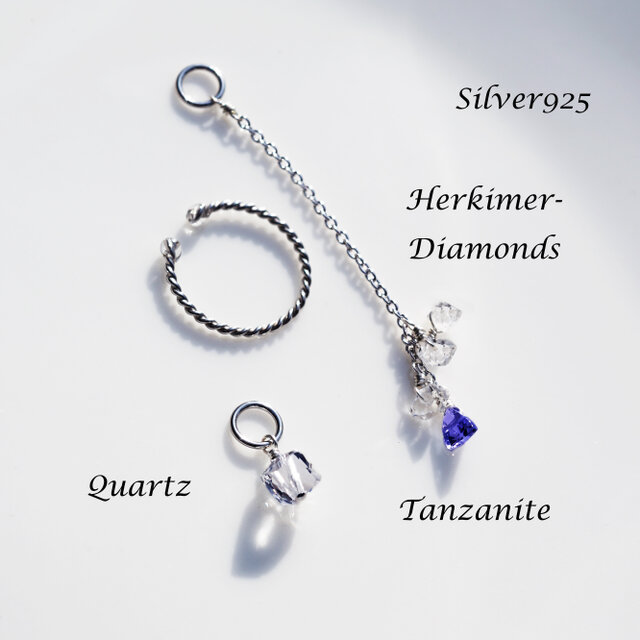 片方】4WAY★タンザナイトとハーキマーダイヤモンドのイヤーカフ ～Tea | iichi ハンドメイド・クラフト作品・手仕事品の通販