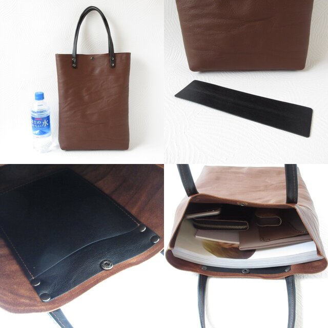 《牛革》A4対応・ウォッシャブル加工ソフトシュリンクレザー・タテ型トート・0397 | iichi ハンドメイド・クラフト作品・手仕事品の通販