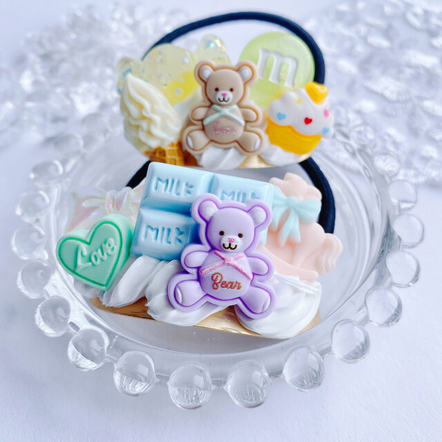 pastel bear 2点セット お菓子のヘアゴム ゆめかわフェイクスイーツ | iichi ハンドメイド・クラフト作品・手仕事品の通販