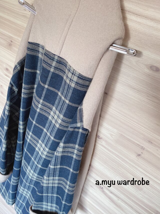 a.myu ストールカーディガン グレーと綺麗めブルーのチェック | iichi ハンドメイド・クラフト作品・手仕事品の通販