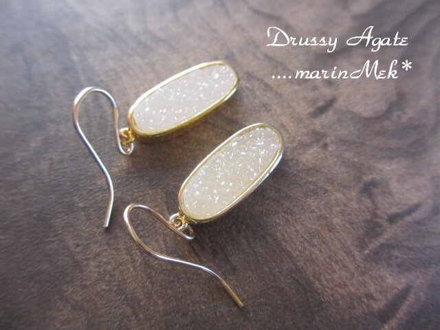 【marinMek*】14kgf ドゥルージーアゲートピアス | iichi ハンドメイド・クラフト作品・手仕事品の通販