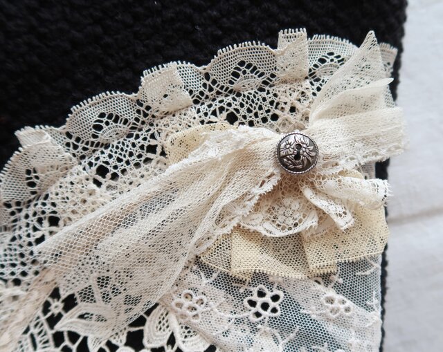 アンティークレースのトートバッグ（black×ecru） | iichi ハンドメイド・クラフト作品・手仕事品の通販