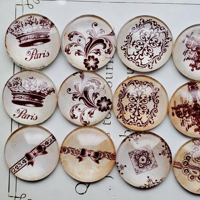 アラべスク模様(18) ガラスカボション 25mm アンティーク調 ハンドメイド | iichi ハンドメイド・クラフト作品・手仕事品の通販