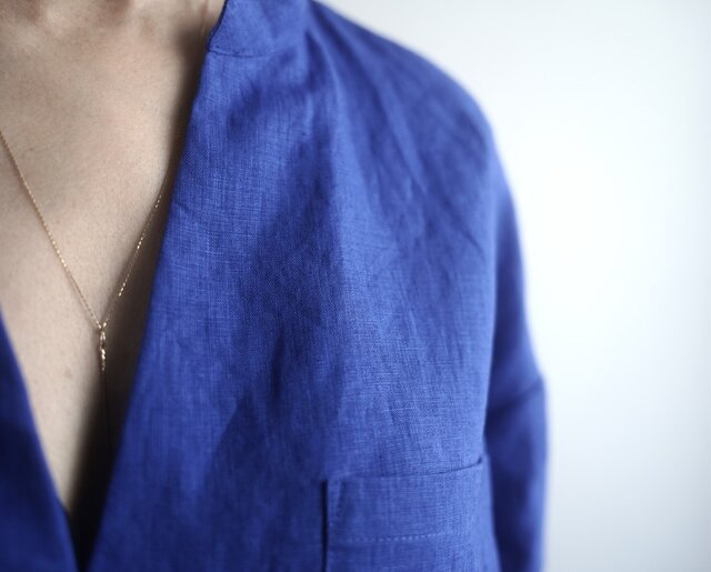 リネンV開き半袖ワンピース ️ブルー No.230 | iichi ハンドメイド・クラフト作品・手仕事品の通販