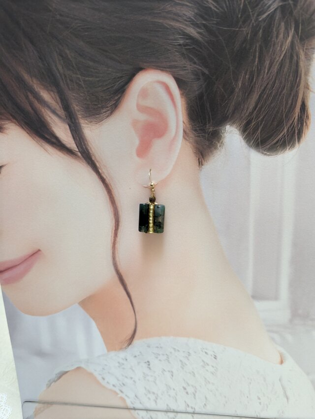天然石モスアゲードピアス14Kgf | iichi ハンドメイド・クラフト作品・手仕事品の通販