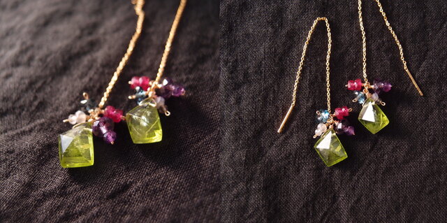 送料無料【K14gf】Colorful・アメリカンピアス／Peridot | iichi ハンドメイド・クラフト作品・手仕事品の通販