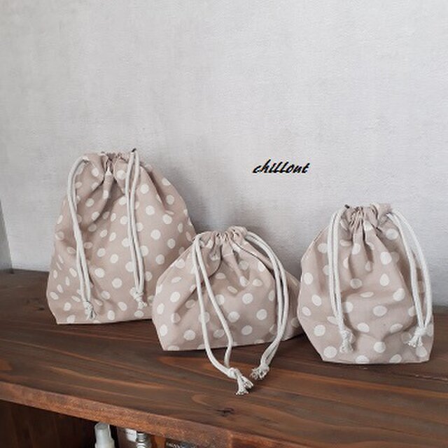 【ソフトリネン】入園バッグ5点セット：ドット：ベージュ【0472】 | iichi ハンドメイド・クラフト作品・手仕事品の通販