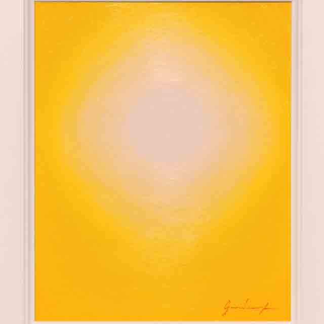 お部屋のアクセントに 『黄色のひかり』 がんどうあつし肉筆油絵F3ホワイト額縁付 | iichi ハンドメイド・クラフト作品・手仕事品の通販