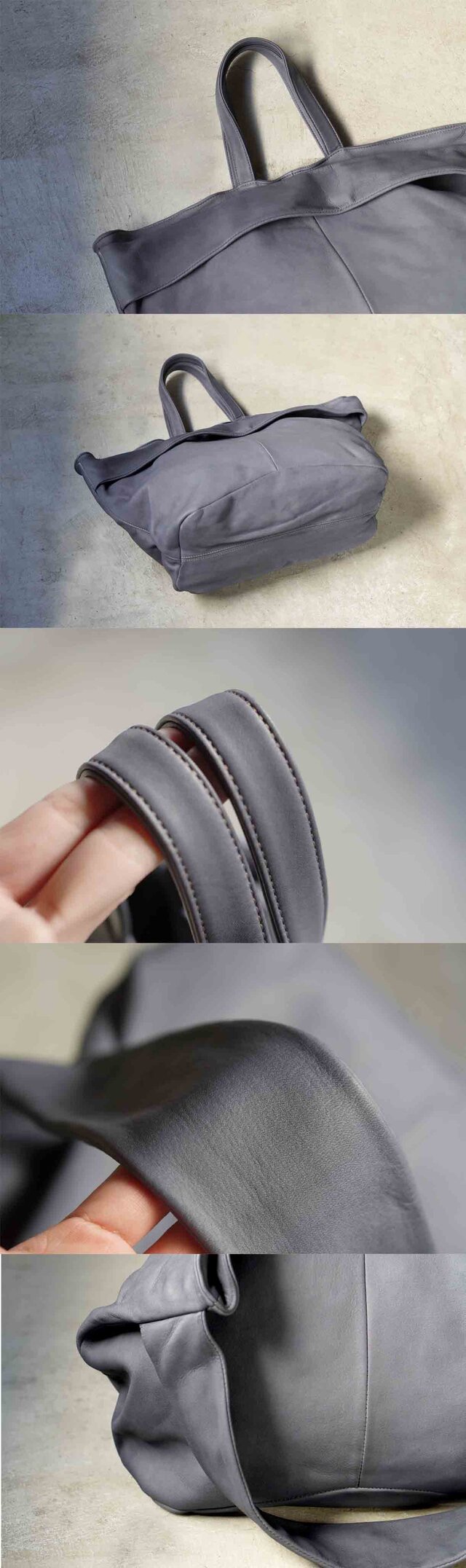 吸い付くようなタッチ感⁂軽く柔らかい2wayトートBAG・LUA(LA004)＃gray | iichi 日々の暮らしを心地よくするハンドメイドやアンティークのマーケットプレイス