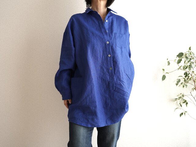 リネンのロングシャツ ブルー No.265-09 | iichi 日々の暮らしを心地よくするハンドメイドやアンティークのマーケットプレイス