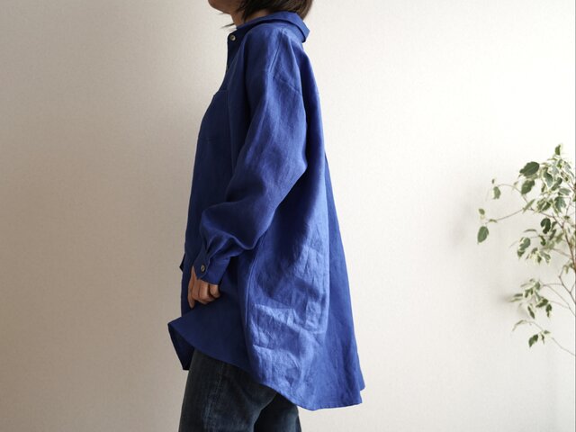 リネンのロングシャツ ブルー No.265-09 | iichi 日々の暮らしを心地よくするハンドメイドやアンティークのマーケットプレイス