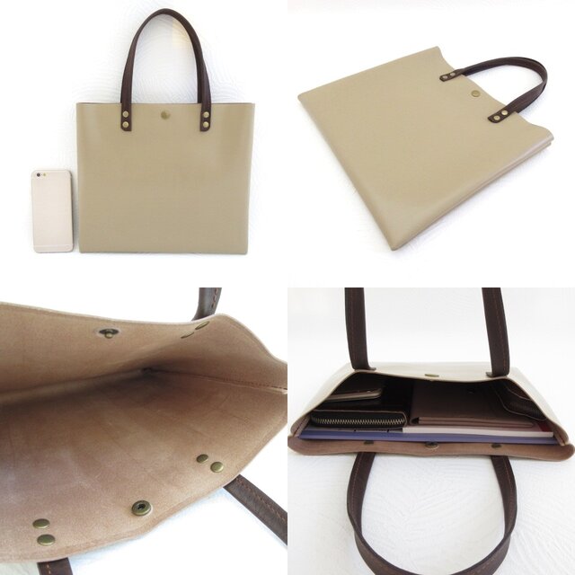 【アウトレットライン】《牛革》ちょい持ちミニトート♪「スクエアタイプ」スムース・カフェオレ・0296 | iichi 日々の暮らしを心地よくするハンドメイドやアンティークのマーケットプレイス