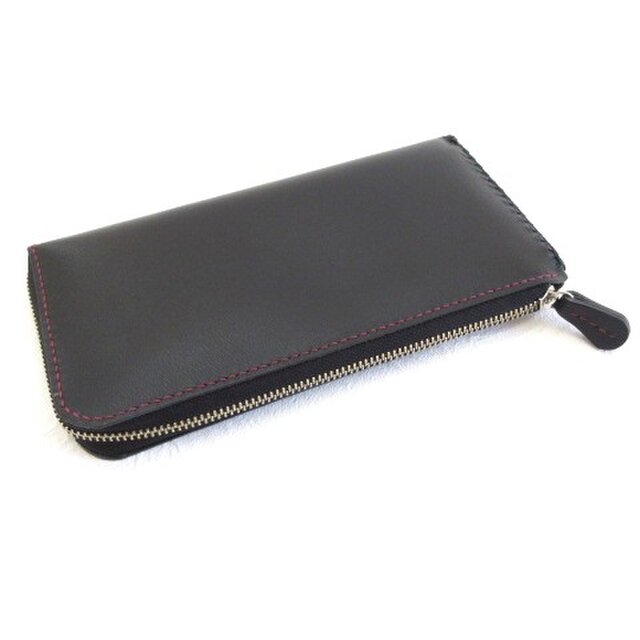 《牛革》L字ファスナーロングウォレット・ブラックシュリンク・062 | iichi ハンドメイド・クラフト作品・手仕事品の通販