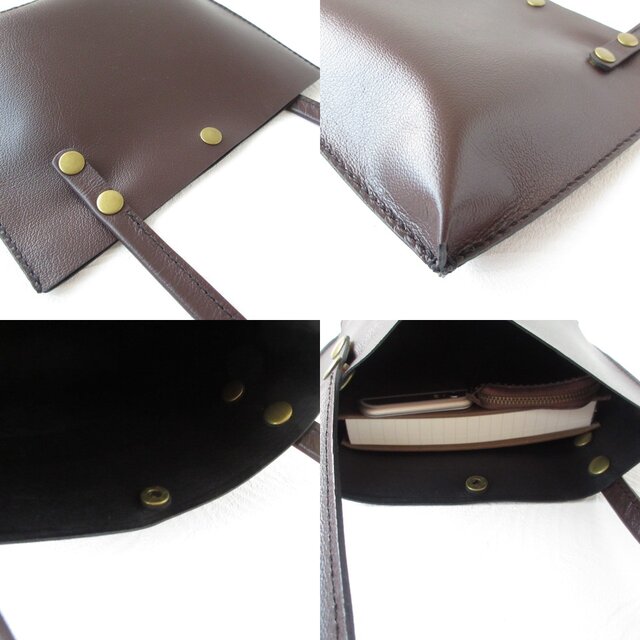 【アウトレットライン】《牛革》2WAY～サコッシュ・ワイドタイプ・型押しシュリンク・ダークブラウン・061 | iichi ハンドメイド・クラフト作品・手仕事品の通販