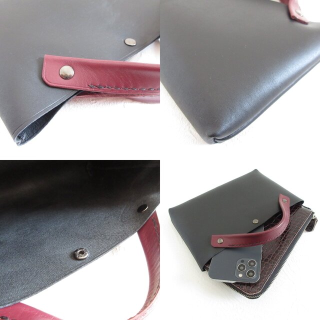 《牛革》便利で可愛い♪使って楽しい♪バッグインバッグ・ブラック・026 | iichi ハンドメイド・クラフト作品・手仕事品の通販